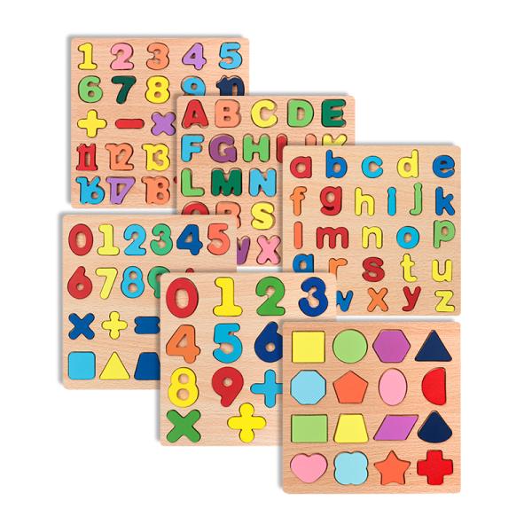 Quality Educational Toys 26 Letter Number Recognize Colorful Alphabet Wooden Panel Pegged Puzzles for sale