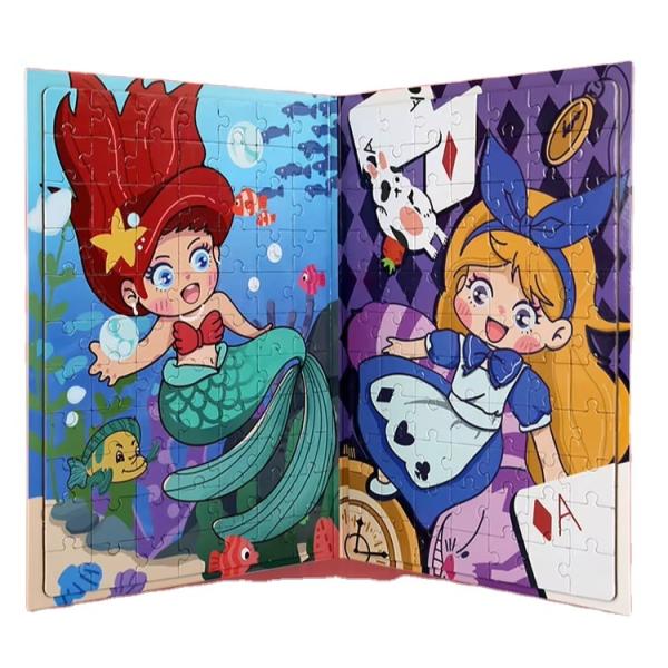 Quality Montessori Toys Dinosaur Cartoon Animal Jigsaw Puzzle A4 Size Princess Magnetic Story Book Wooden Puzzles for sale