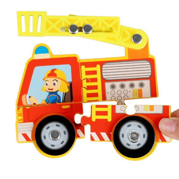 Quality Wooden Vehicle Puzzle Baby DIY Education Development Toy Montessori Color Shape Learning for sale