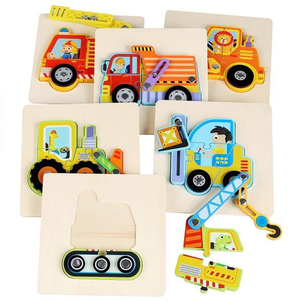 Quality Wooden Vehicle Puzzle Baby DIY Education Development Toy Montessori Color Shape for sale