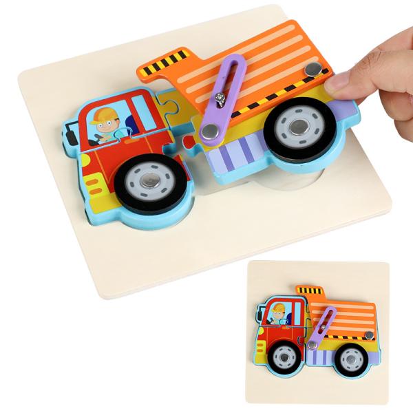 Quality Wooden Vehicle Puzzle Baby DIY Education Development Toy Montessori Color Shape for sale