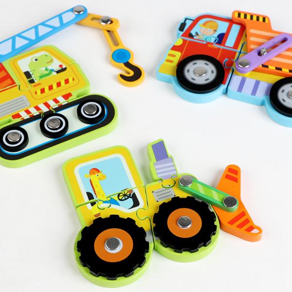 Quality Wooden Vehicle Puzzle Baby DIY Education Development Toy Montessori Color Shape for sale