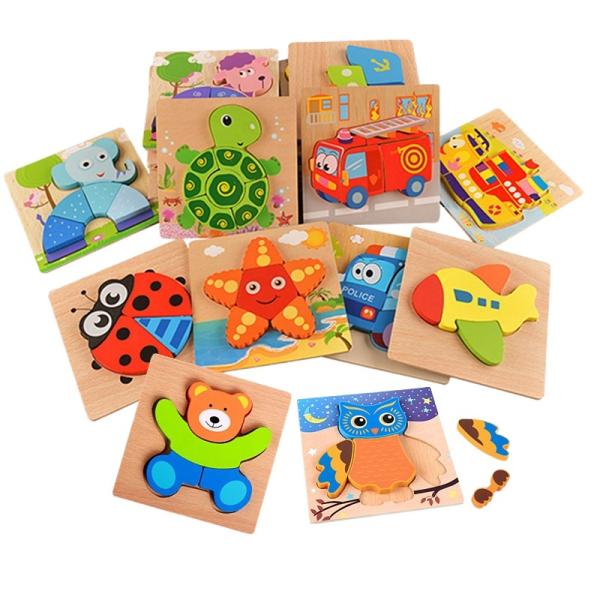 Quality New Custom Kids Wooden 3d Puzzle Jigsaw Toys,Children Cartoon Animal Vehicle Toddler Wooden Puzzles for sale