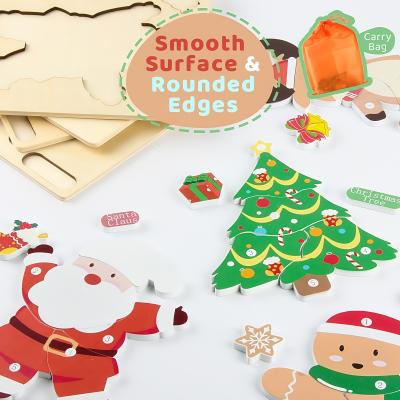China Children's Toys Wooden Christmas Theme Puzzle Set Early Childhood Education Puzzle Learning 3-6 Years Old Baby Games for sale