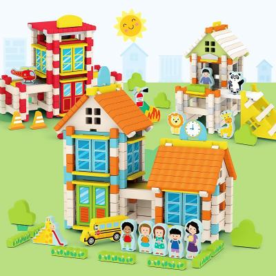 China Children Learning Toys Building Block Educational Diy Mortise and Tenon Building Blocks Montessori Kids Stacking Wooden Toy for sale