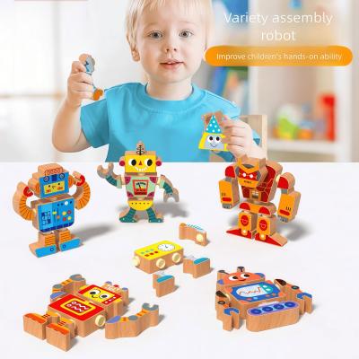 China Wholesale Factory Robot Building Block Set Wooden Robot Assembly Toy Set Educational Gift for Kids Boys and Girls for sale