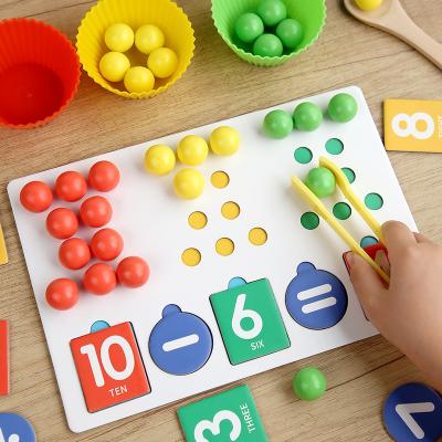 China 2024 Wooden Number Cognitive Educational Number Matching Toy Wooden Clip Beads Game Counting Toy for sale