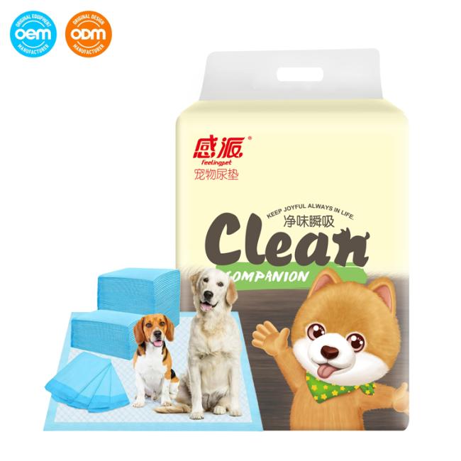 Disposable puppy training pads showing absorption and size options