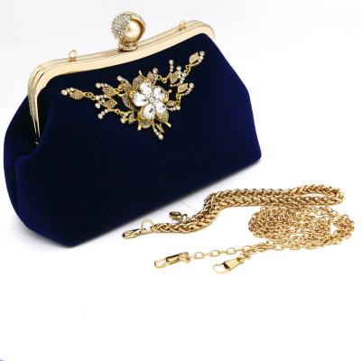Cina La pochette blu di sera della pelle scamosciata ha intarsiato Crystal Diamond 23cm×12cm×10cm in vendita