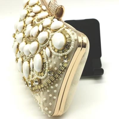 Cina Diamond Beige Clutch Evening Bag, donne che anche il ODM della perla intarsiato borsa in vendita