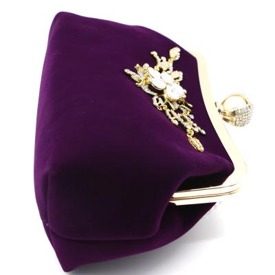 Cina Borsa di frizione porpora di sera del tessuto del velluto per l'OEM di Flora Diamond Decoration delle donne in vendita