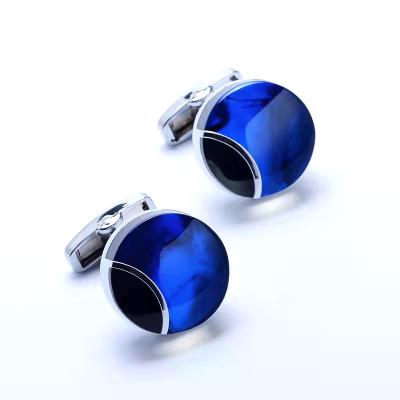 Cina Diamond Cufflinks Copper Material Round Gem Blue Crystal degli uomini di Eco in vendita