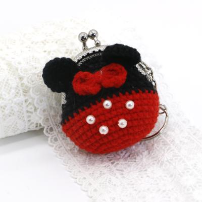 Cina Forma tessuta a mano sveglia della borsa di Handie della catena chiave della bambola della lana rossa con la perla in vendita