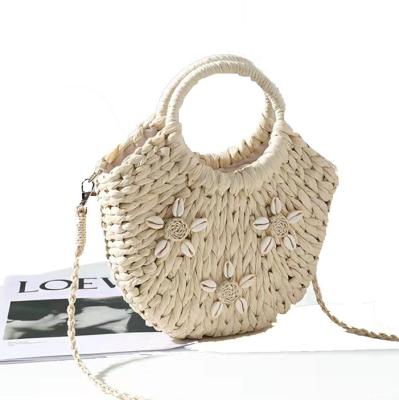 Cina La pelle del cereale tessuta lavora all'uncinetto la borsa, ODM tessuto di Shell Flower Decorative della borsa della spiaggia in vendita