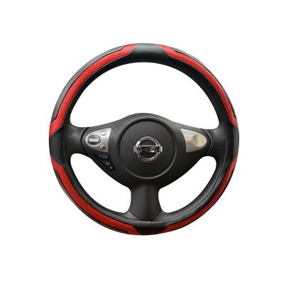 China Car PU/PVC PU/PVC Steering Wheel Cover Black Leather Red Patchwork Style Eco-friendly Protection SWC Wrapping factory