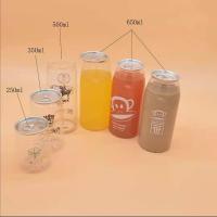 China 350ml PET Plastic Beverage Cans with 52.3mm Easy-Open Aluminum Lids for Custom Drink Packaging for sale