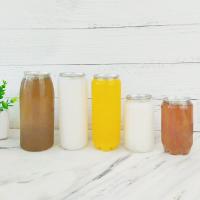 China 350ml PET Plastic Beverage Cans with 52.3mm Easy-Open Aluminum Lids for Custom Drink Packaging for sale