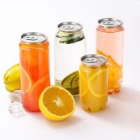 China 350ml PET Plastic Beverage Cans with 52.3mm Easy-Open Aluminum Lids for Custom Drink Packaging for sale