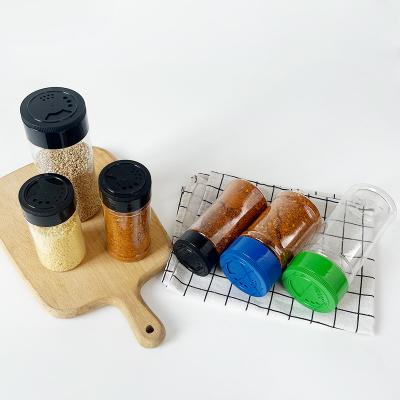 Jarrete de recipiente de PET plástico transparente de pó de cozinha de temperos, temperos e temperos