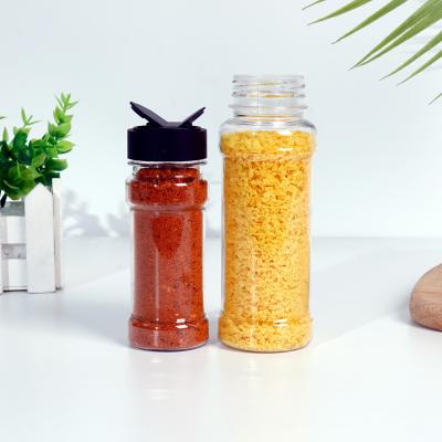 China Customized Samples Spice Pepper and OEM Branding Shaker Lid Jar for Clear Plastic Cylinder 200ml Shaker Lid Bottle for sale