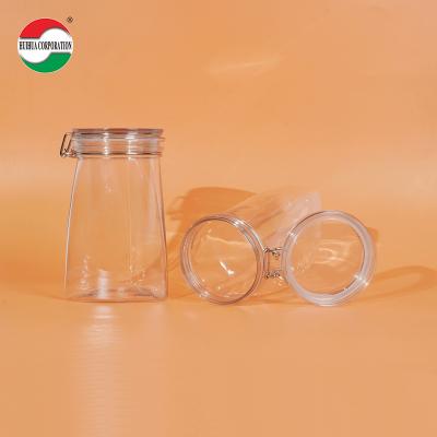 China 1080ML Recycled Transparent Storage Plastic Clear PET Cans Sealed Jar With Screw Lid Pet Food Coffeeealed Jar for sale