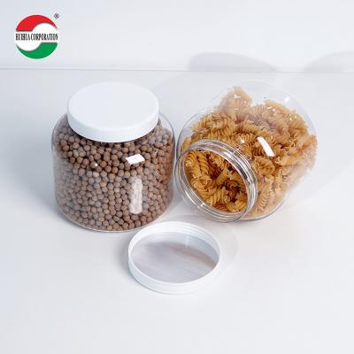 Cina Barattolo cilindrico in plastica trasparente per alimenti da 100 g, barattolo in plastica da 1100 ml per contenitori per la conservazione di noci, biscotti e caramelle in vendita