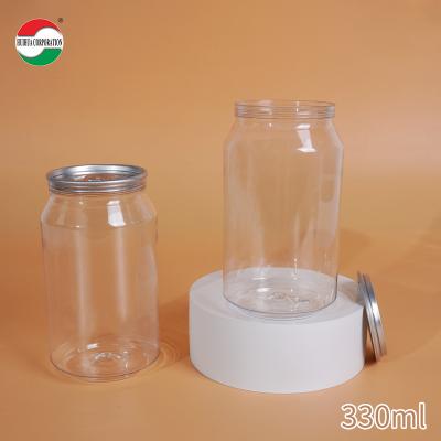 Cina Bottiglia in PET da 250ml 330ml 400ml 500ml 700ml, formato personalizzato, barattolo per imballaggio, lattine per bevande realizzate in materiale PET per uso alimentare, trasparente, con coperchio a pressione, coperchio facile da aprire in vendita