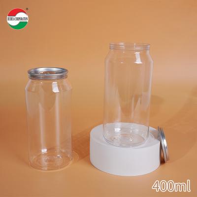 Cina Bottiglia in PET da 250ml 330ml 400ml 500ml 700ml, formato personalizzato, barattolo per imballaggio, lattine per bevande realizzate in materiale PET per uso alimentare, trasparente, con coperchio a pressione, coperchio facile da aprire in vendita