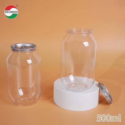 Cina Bottiglia in PET da 250ml 330ml 400ml 500ml 700ml, formato personalizzato, barattolo per imballaggio, lattine per bevande realizzate in materiale PET per uso alimentare, trasparente, con coperchio a pressione, coperchio facile da aprire in vendita