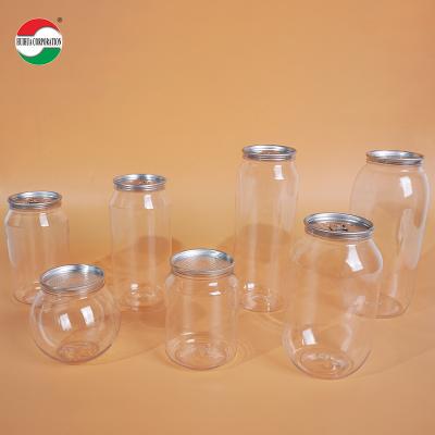 Cina Bottiglia in PET da 250ml 330ml 400ml 500ml 700ml, formato personalizzato, barattolo per imballaggio, lattine per bevande realizzate in materiale PET per uso alimentare, trasparente, con coperchio a pressione, coperchio facile da aprire in vendita