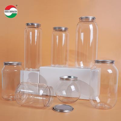 Cina Bottiglia in PET da 250ml 330ml 400ml 500ml 700ml, formato personalizzato, barattolo per imballaggio, lattine per bevande realizzate in materiale PET per uso alimentare, trasparente, con coperchio a pressione, coperchio facile da aprire in vendita