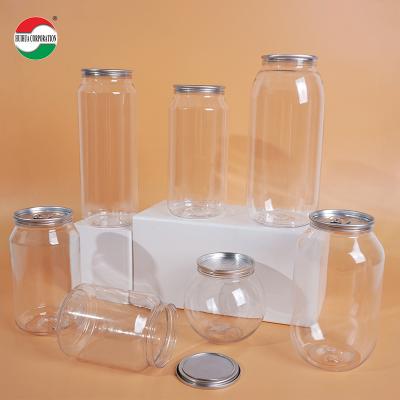 Cina Bottiglia in PET da 250ml 330ml 400ml 500ml 700ml, formato personalizzato, barattolo per imballaggio, lattine per bevande realizzate in materiale PET per uso alimentare, trasparente, con coperchio a pressione, coperchio facile da aprire in vendita