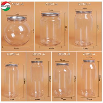 Cina Bottiglia in PET da 250ml 330ml 400ml 500ml 700ml, formato personalizzato, barattolo per imballaggio, lattine per bevande realizzate in materiale PET per uso alimentare, trasparente, con coperchio a pressione, coperchio facile da aprire in vendita