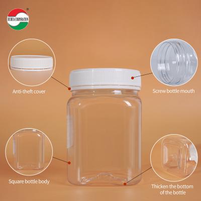 China Wholesale 250g 500g 1000g Plastic Square Round Clear Bottle PET Material Food Grade Honey Container with Screw Cap Honey Jars for sale