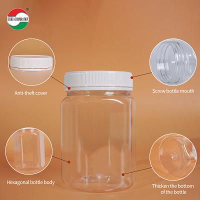 China Wholesale 250g 500g 1000g Plastic Square Round Clear Bottle PET Material Food Grade Honey Container with Screw Cap Honey Jars for sale
