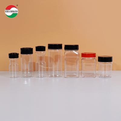 China Hochwertiges, gutes, transparentes PET-Dosen-Kunststoffglas mit Schmetterlingsdeckeln, Schraubverschluss, für Gewürze, Gewürze, Lebensmittel, Kunststoffbehälter, Aufbewahrung zu verkaufen