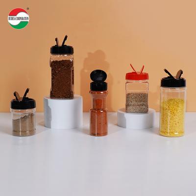Barattolo in plastica PET trasparente di alta qualità con coperchi a farfalla e tappo a vite per spezie, condimenti e conservazione di alimenti