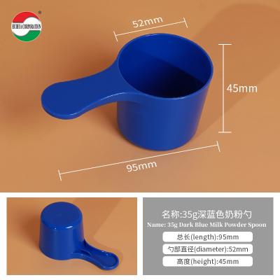 Cina 35g Blu scuro Plastica trasparente cucchiaio di misura Latte in polvere cucchiaio di grammo Cucchiaio rotondo 95mm*45mm Blu in vendita