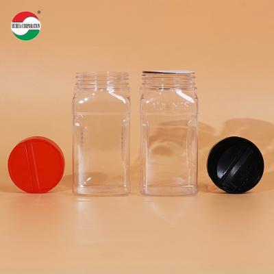 Cina Barattoli di plastica per spezie da 425 ml con coperchio rosso e nero, forniti come campione all'ingrosso, perfetti per conservare spezie e polveri in vendita