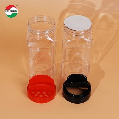 Cina Barattoli di plastica per spezie da 425 ml con coperchio rosso e nero, forniti come campione all'ingrosso, perfetti per conservare spezie e polveri in vendita