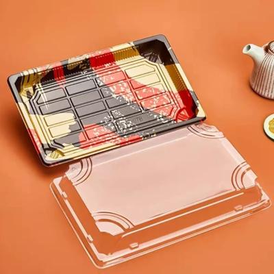 China Custom Cake Packaging Transparent Disposable Takeout Sushi Tray Rectangular Plastic Sushi Food Packing Tray Sushi Box with Lid for sale