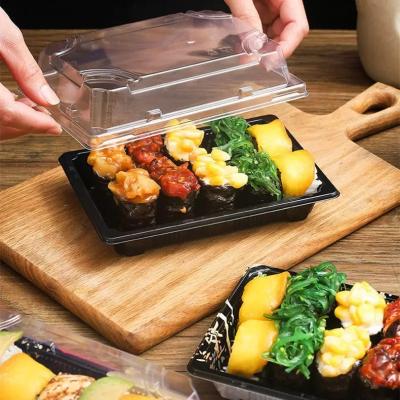 China Custom Cake Packaging Transparent Disposable Takeout Sushi Tray Rectangular Plastic Sushi Food Packing Tray Sushi Box with Lid for sale