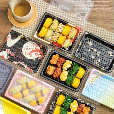 China Custom Cake Packaging Transparent Disposable Takeout Sushi Tray Rectangular Plastic Sushi Food Packing Tray Sushi Box with Lid for sale