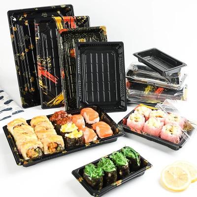 China Take Out Food Container Sushi Trays with Lids Personalized Sushi Box Disposable Plastic Sushi Takeaway Packaging Box for sale