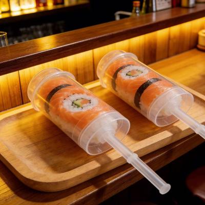 China Custom logo New Trendy Eco Friendly PP Plastic Sushi Roll Push up pop Tube Shooter Cup Cylinder Container Packaging with Lid for sale