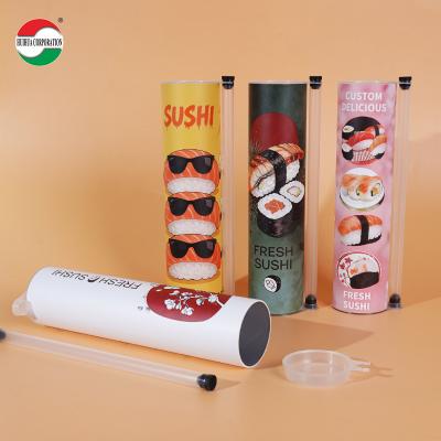 China Custom Printed Eco-friendly Push Pop Sushi Cylinder Paper Tube Disposable Food Grade Sushi Packaging for sale