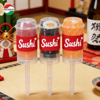 China Food Grade Custom Push Pop Cake PET Tube Plastic Packaging Sushi Push Pop Container Cylinder Push Up Tube Packing for sale