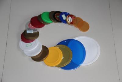 China Customized Round colored PE tin can lid / cover / cap , logo printing sticker for sale