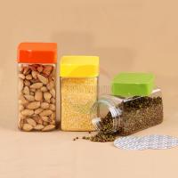 China Clear PET Plastic Candy Cookie Square Jar 700ml 880ml Food Grade Square Container for sale