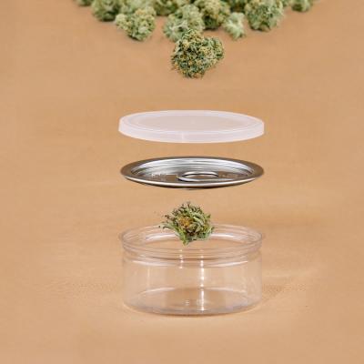 China Easy Open 100ml Clear Plastic Cylinder Weed Packaging Can for sale